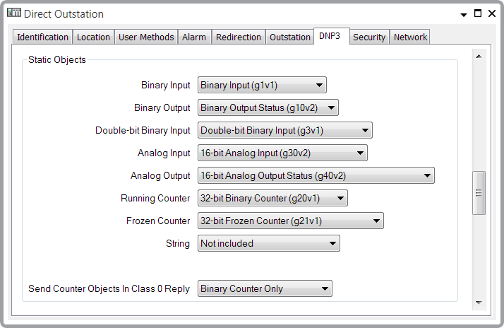 DNP3 Driver Guide - Specify the DNP3 Static Object Types (Configuring a DNP3 Slave Outstation)